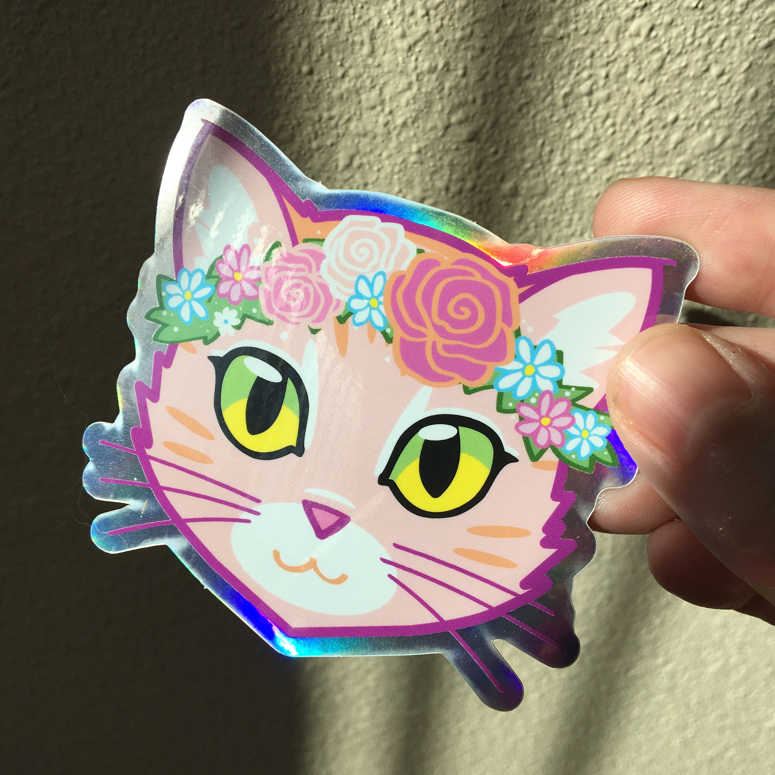 Flower Crown Cat Holographic Sticker | Etsy