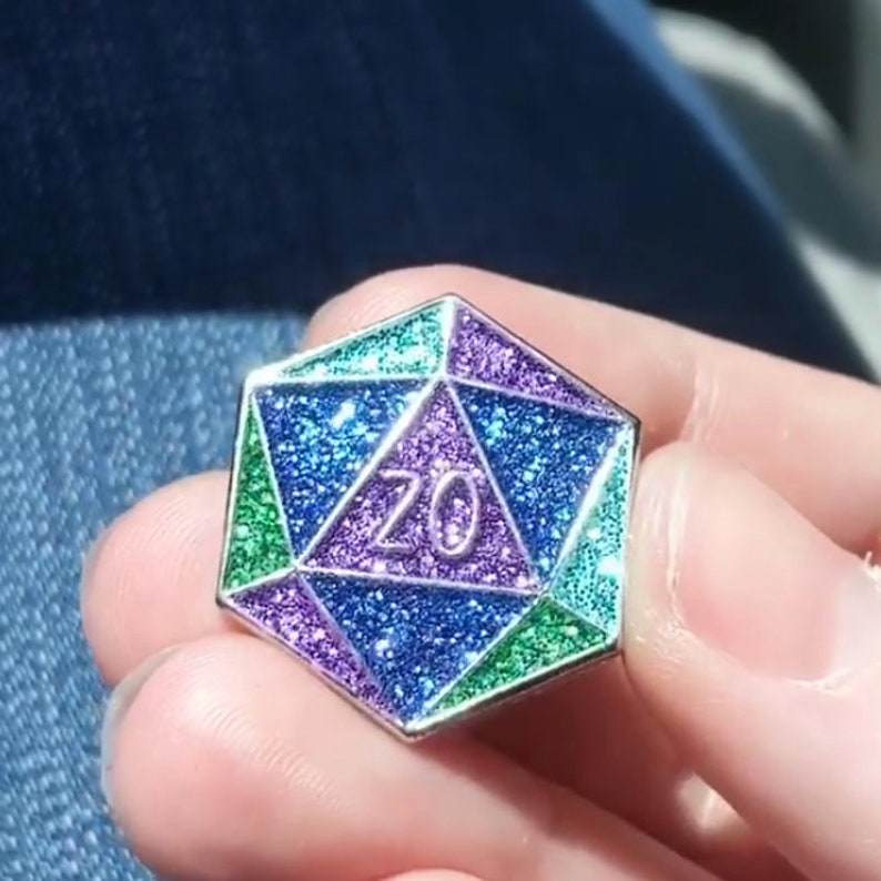 D20 Glitter Enamel Pin - Etsy
