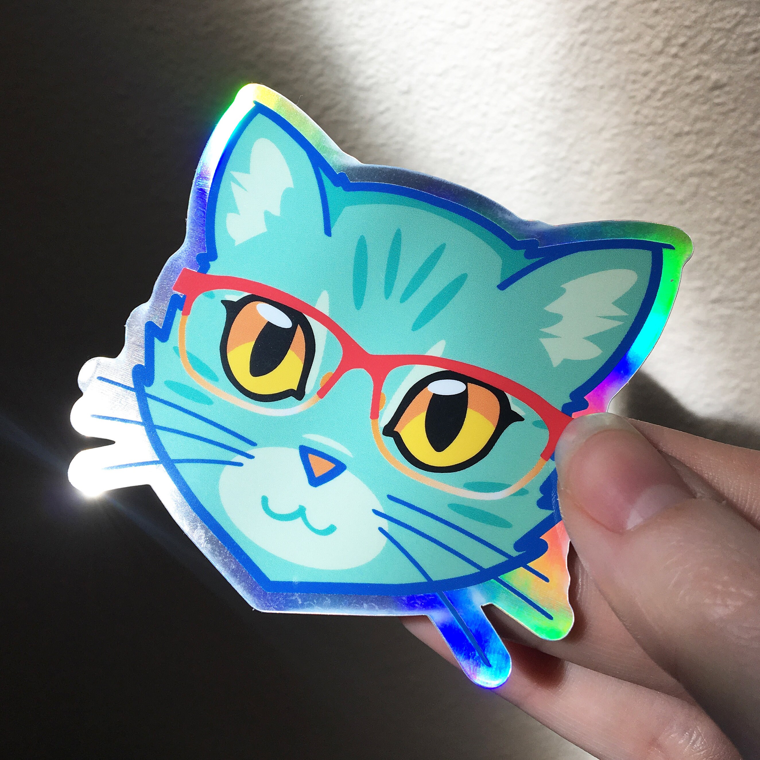 Glasses Cat Face Holographic Sticker | Etsy