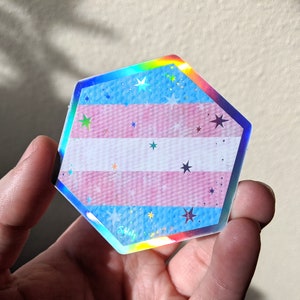Starry Trans Pride Flag - Holographic Hexagon Sticker - Etsy
