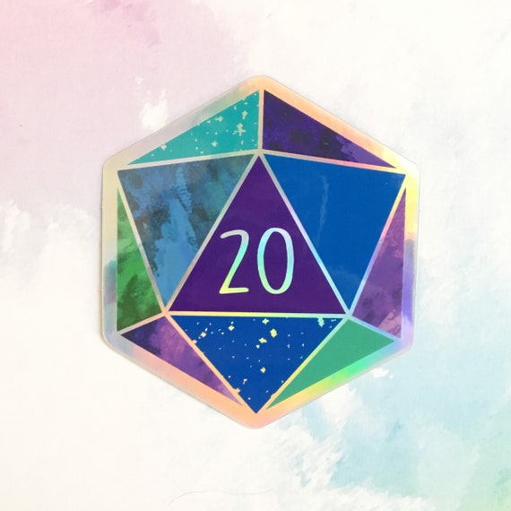 Blue d20 Nat 20 Holographic Hexagon Sticker | Etsy