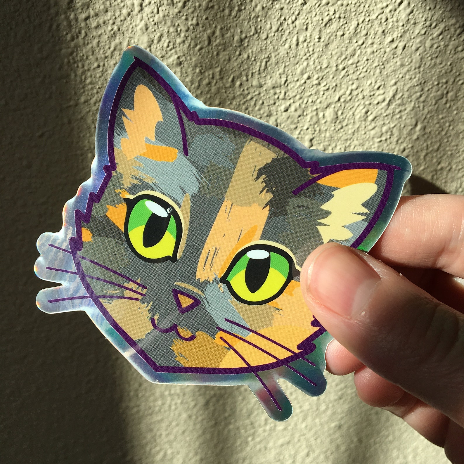 Tortoiseshell Cat Face green Eyes Holographic Sticker - Etsy