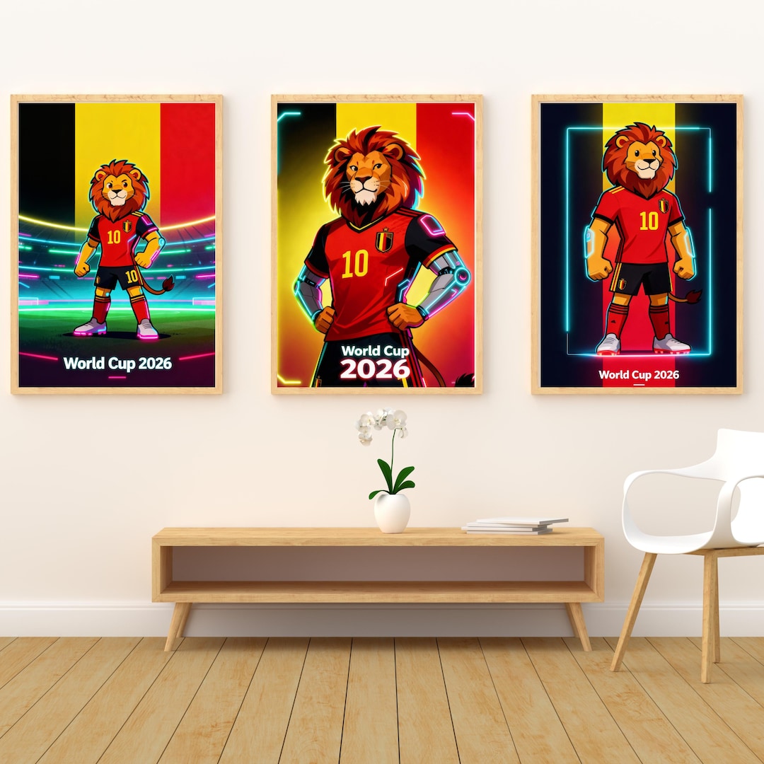 Belgium World Cup 2026 Poster Set of 3 Featuring Lion Soccer Mascot ...