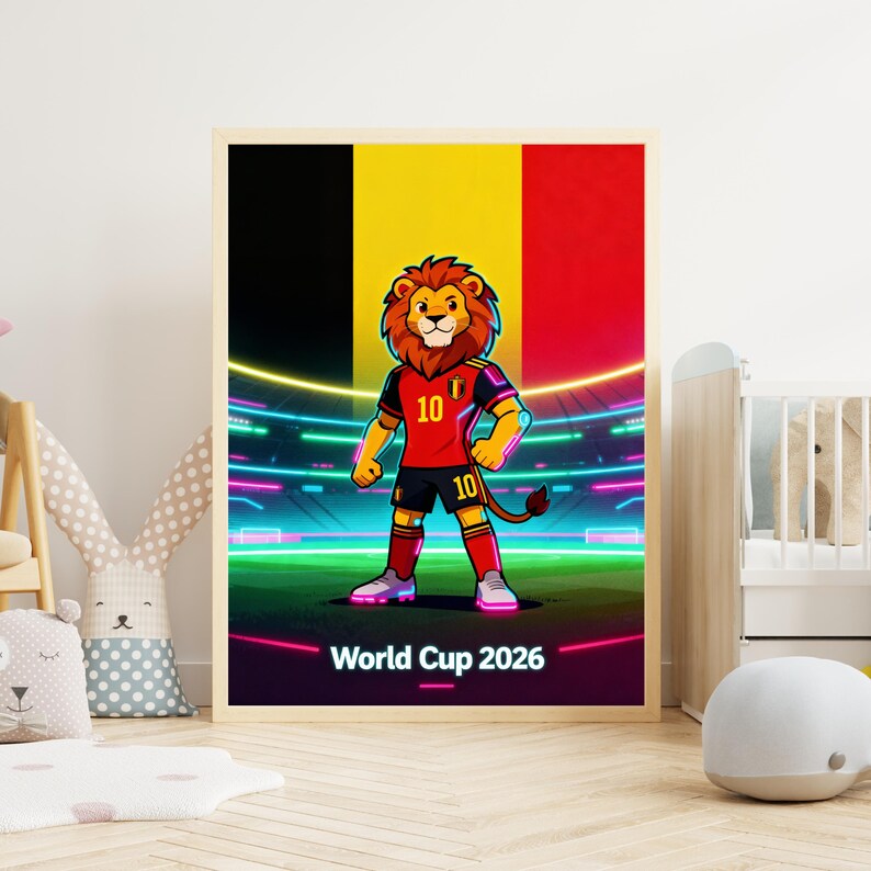 Belgium World Cup 2026 Poster Set of 3 Featuring Lion Soccer Mascot ...
