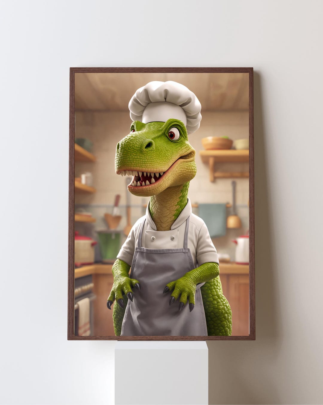 A Friendly Chef Dinosaur Printable Poster for Kids, Fun Kitchen-themed ...