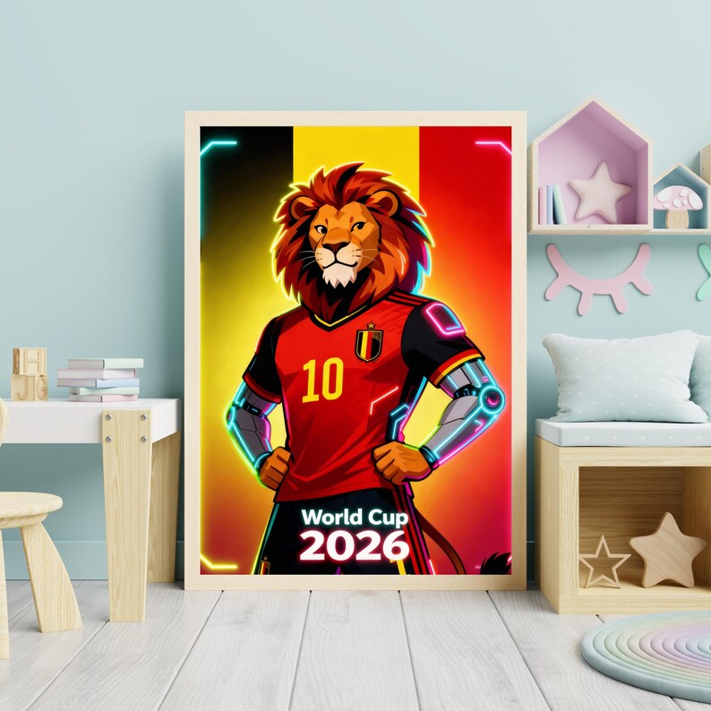 Belgium World Cup 2026 Poster Set of 3 Featuring Lion Soccer Mascot ...