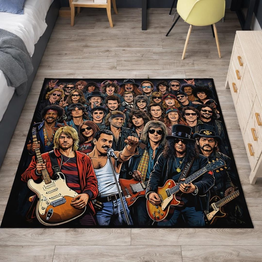 Rock Legends Area Rug – Illustrated Rock Stars, Music Lover Floor Decor ...