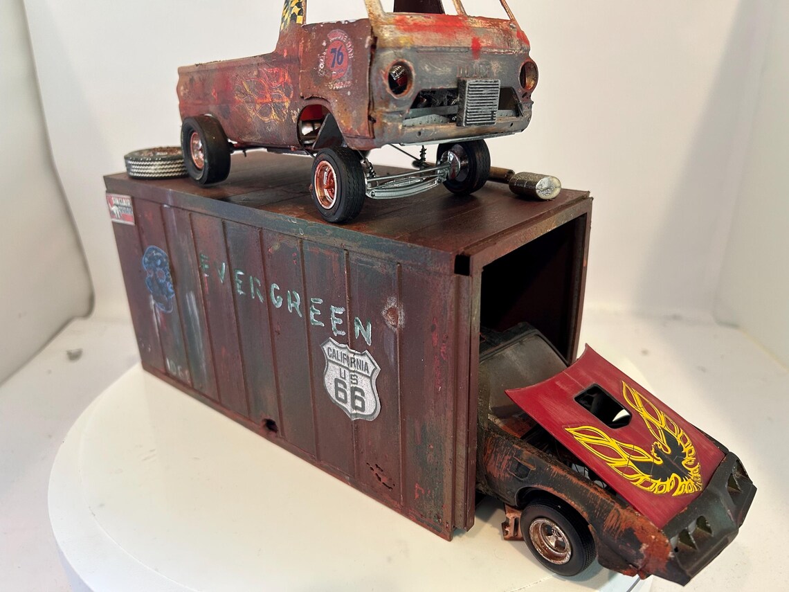 1/24 Scale Junkyard Diorama Scene, Dodge Truck, Firebird Musclecar ...