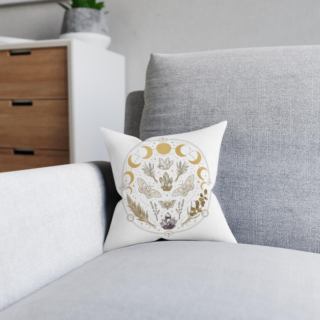 Moon Phases Pillow | Celestial Moth & Crystal Embroidery, Boho Decor - Etsy