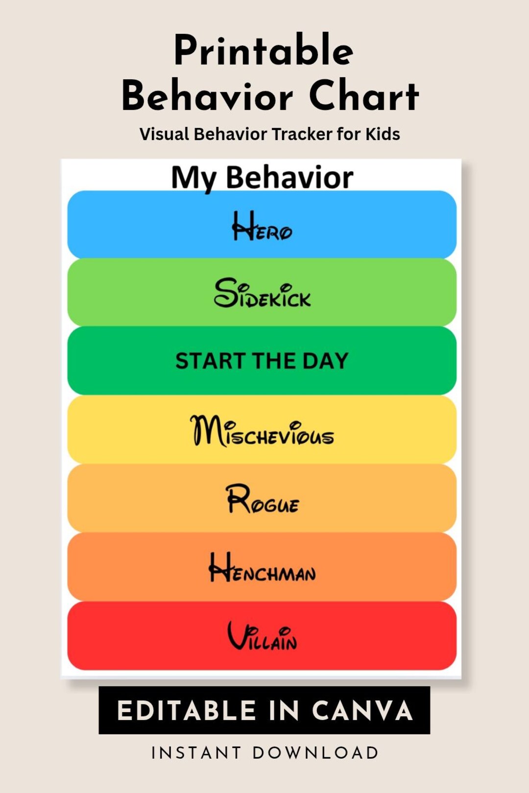 Hero Behavior Chart | Visual Tracker for Kids (editable Canva ...