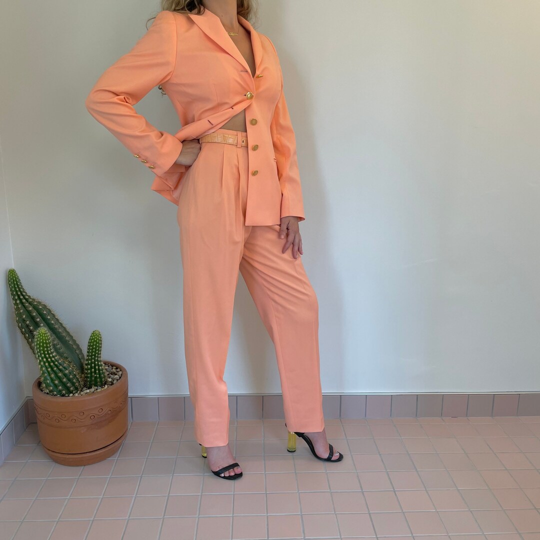 Escada Orange Sherbet Pant Suit W. Matching Belt Summer - Etsy