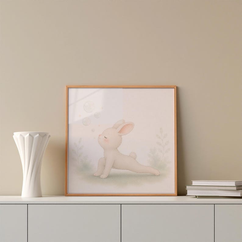 Bunny Low Lunge Yoga Pose Art, Animal Mindfulness Print (digital ...