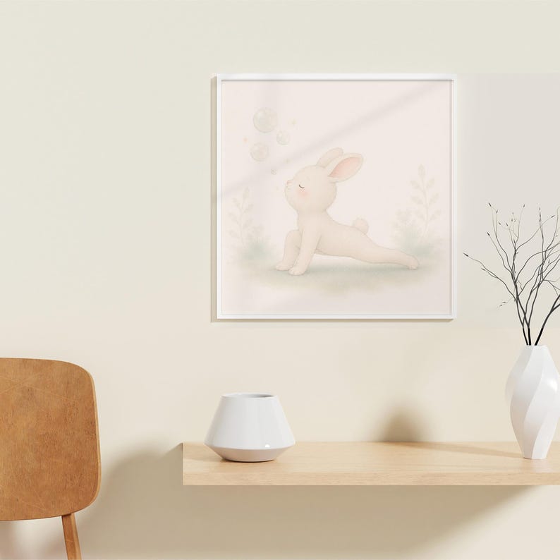 Bunny Low Lunge Yoga Pose Art, Animal Mindfulness Print (digital ...