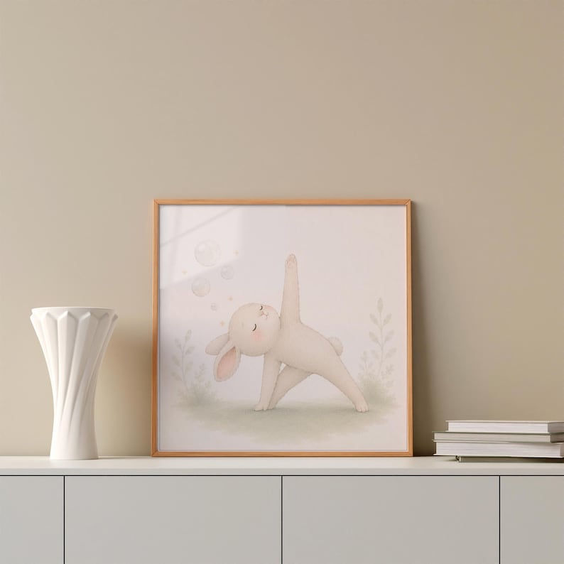 Rabbit Extended Triangle Pose Wall Art, Animal Yoga Printable, Kids ...