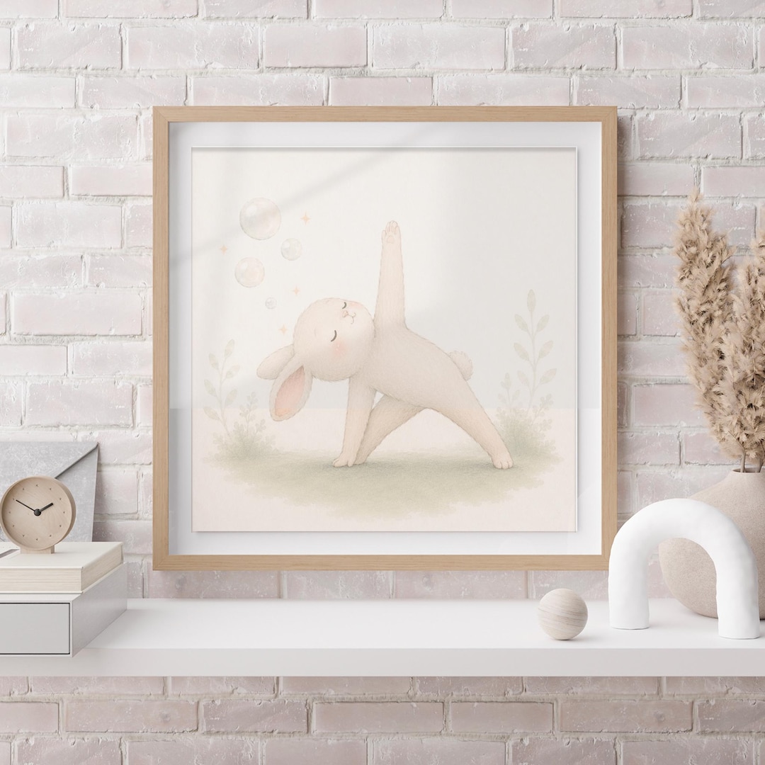 Rabbit Extended Triangle Pose Wall Art, Animal Yoga Printable, Kids ...