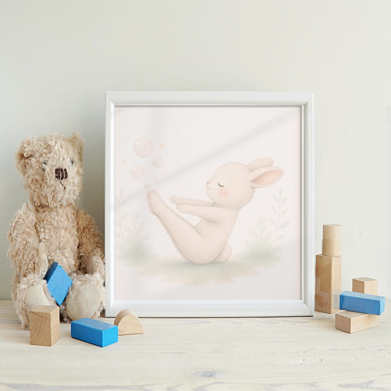 Rabbit Boat Pose Wall Art, Animal Yoga Printable, Kids Yoga Decor ...