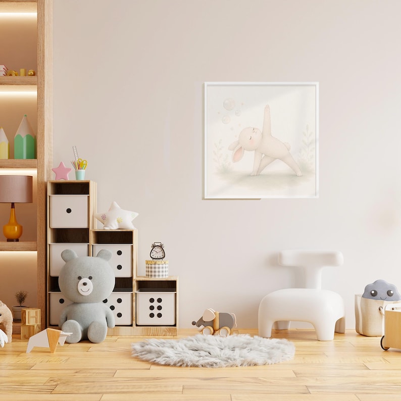 Rabbit Extended Triangle Pose Wall Art, Animal Yoga Printable, Kids ...