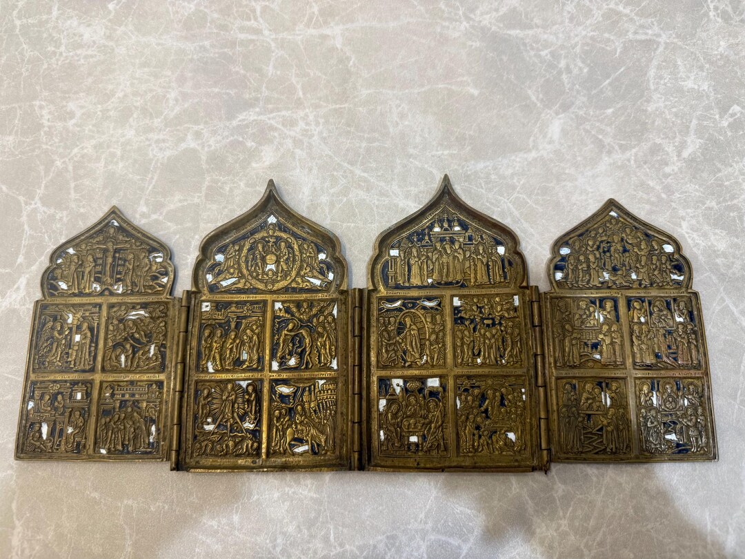 Russian Orthodox Bronze Folding Icon – Large Old Believer Triptych ...