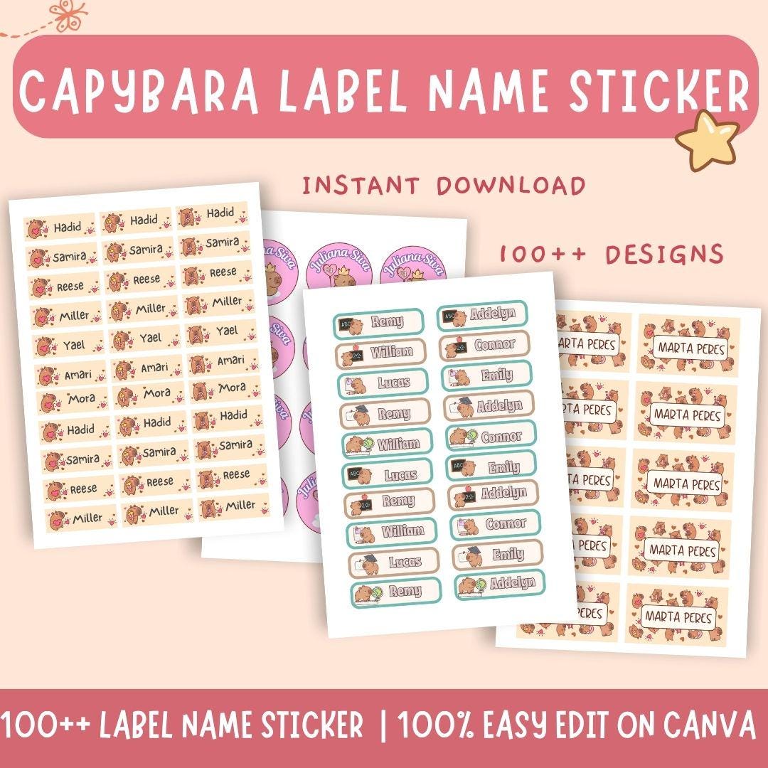 100++ Capybara Name Label Tags for Kids | Fun Kawaii Animal Printable ...