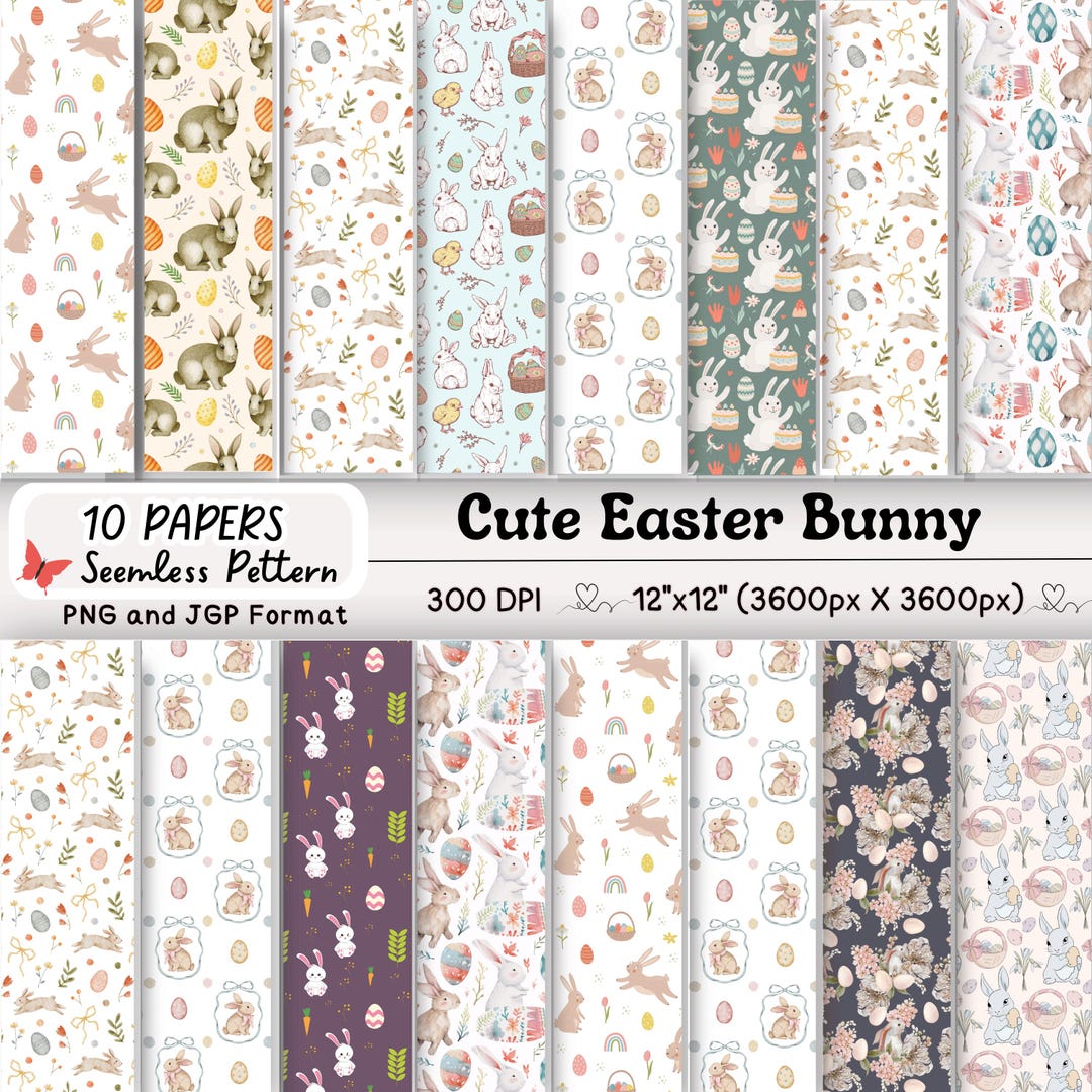 10 Easter Bunny Seamless Pattern | Adorable Rabbit Paper Digital ...