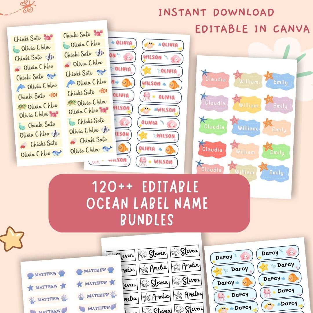 120+ Editable Ocean Theme Name Labels | Student Desk Stickers | Name ...