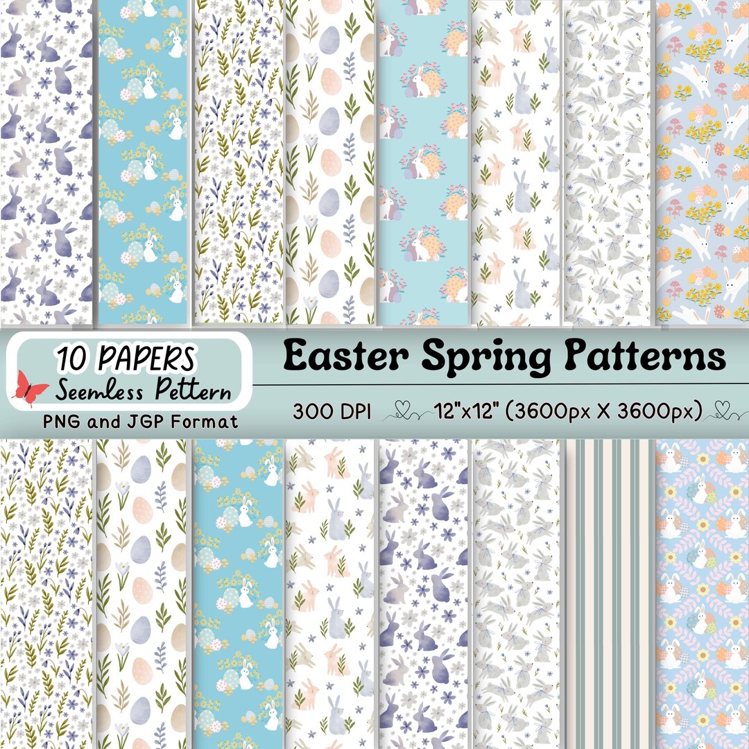 10 Easter Spring Seamless Pattern | Carrots and Eggs Easter Seasonal ...