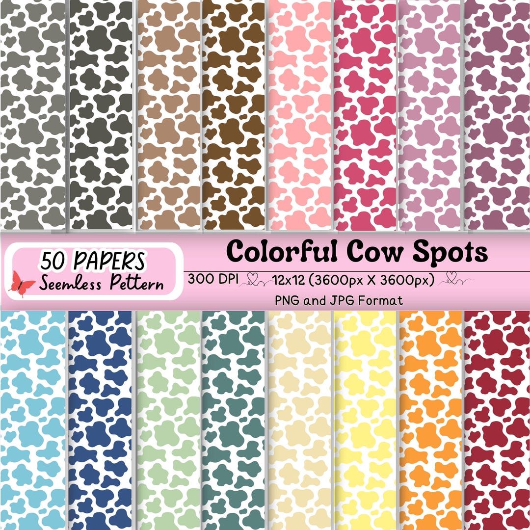 50 Mix Color Cow Spot Seamless Pattern | Bright Animal Print Digital ...
