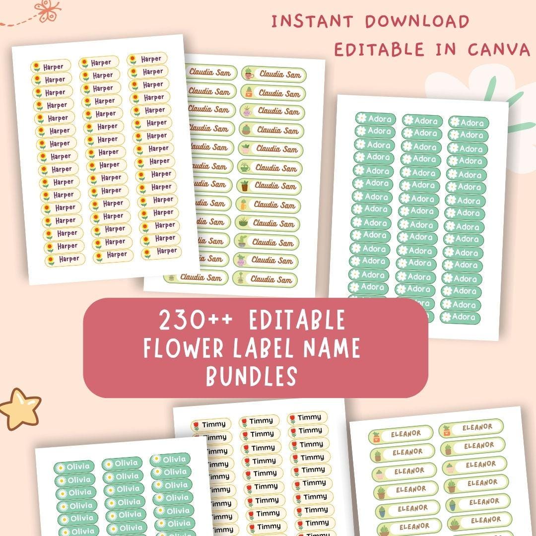 230+ Floral Name Labels for School | Editable Printable Flower Stickers ...