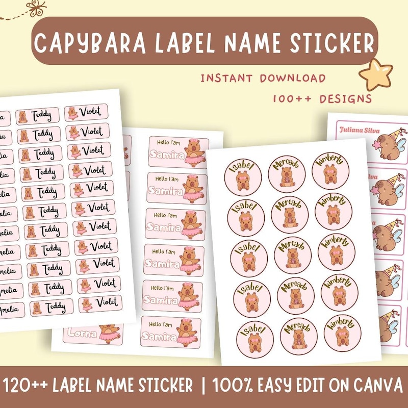 Capybara School Name Tags - Etsy