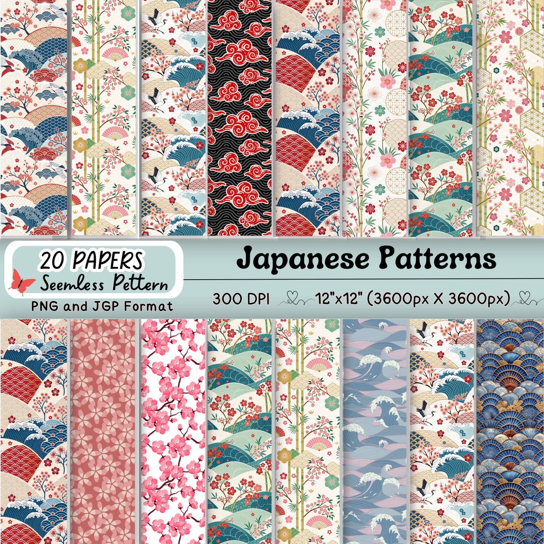 20 Japanese Style Seamless Patterns | Minimalist Japan Digital Paper ...