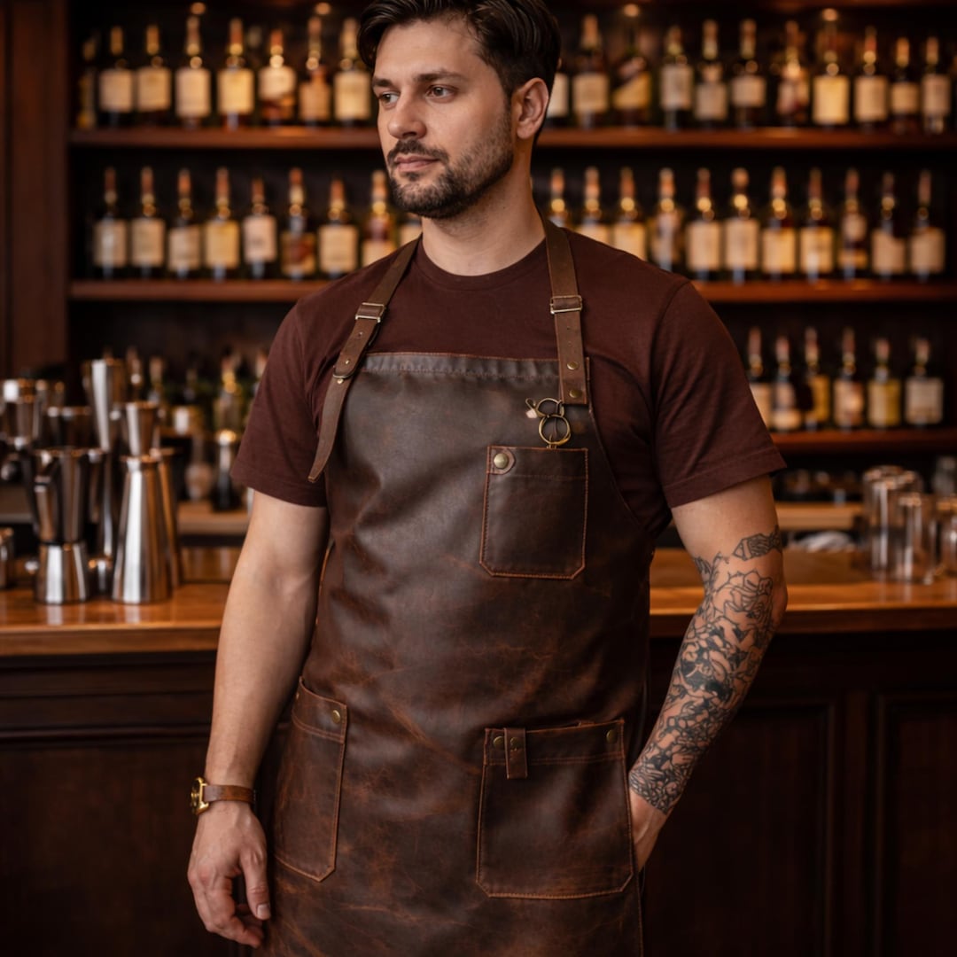 Black Leather Bar Apron – Barbrew Professional Bartender Apron - Etsy