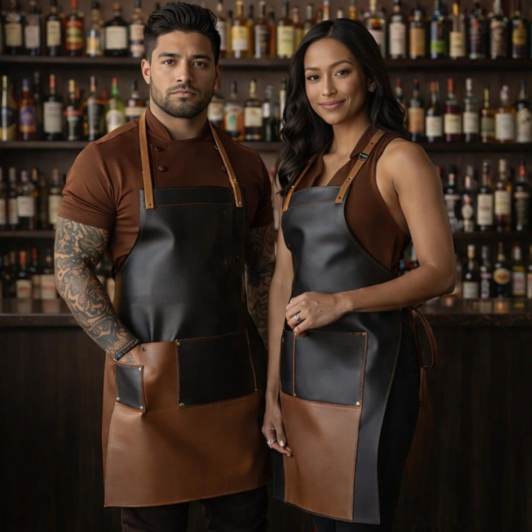 Bar Leather Apron – Mixmaster Double Pocket Bartender Apron - Etsy