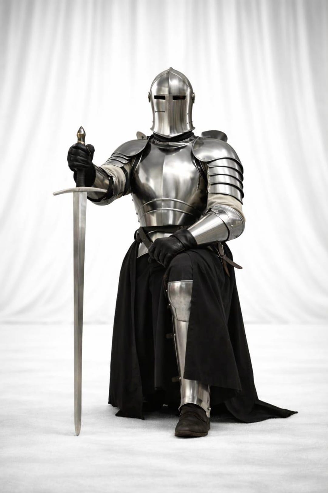 Black Surcoat Medieval Knight Armor Set, Hand-forged Steel Plate ...