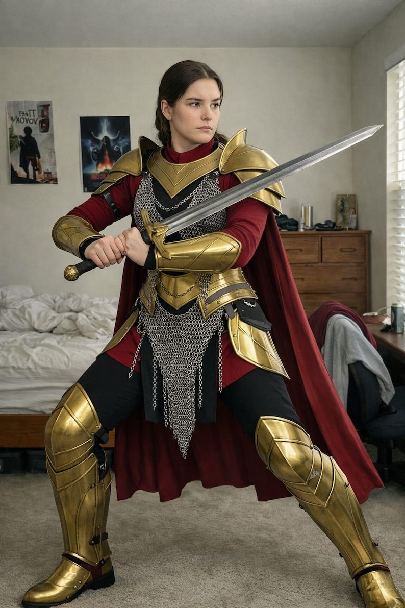 Golden Valkyrie Warrior Armor, Full Gold Plate Set With Chainmail Drape ...