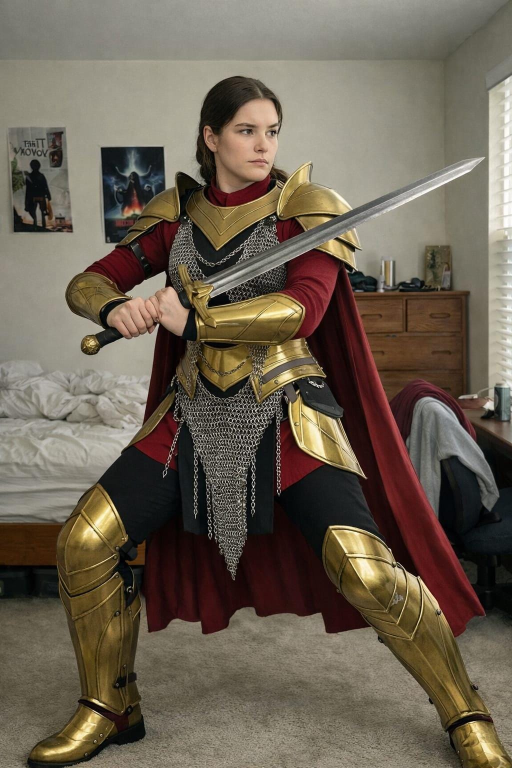 Golden Valkyrie Warrior Armor, Full Gold Plate Set With Chainmail Drape ...