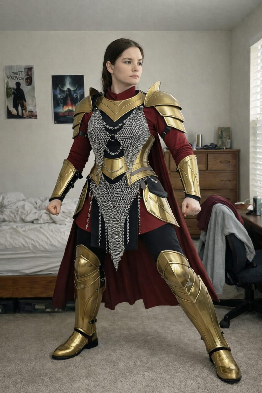 Golden Valkyrie Warrior Armor, Full Gold Plate Set With Chainmail Drape ...