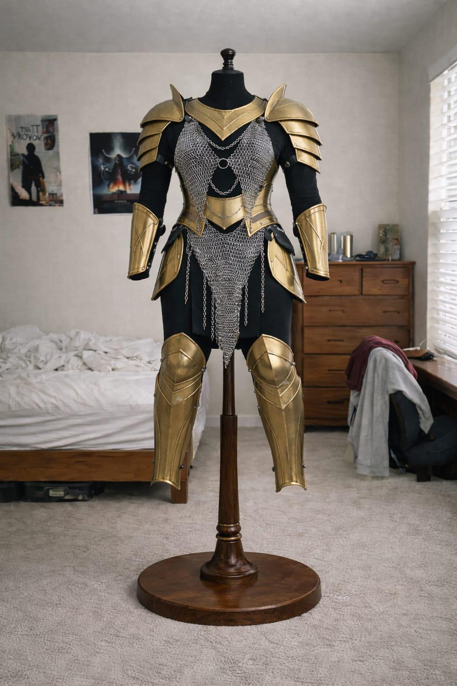 Golden Valkyrie Warrior Armor, Full Gold Plate Set With Chainmail Drape ...