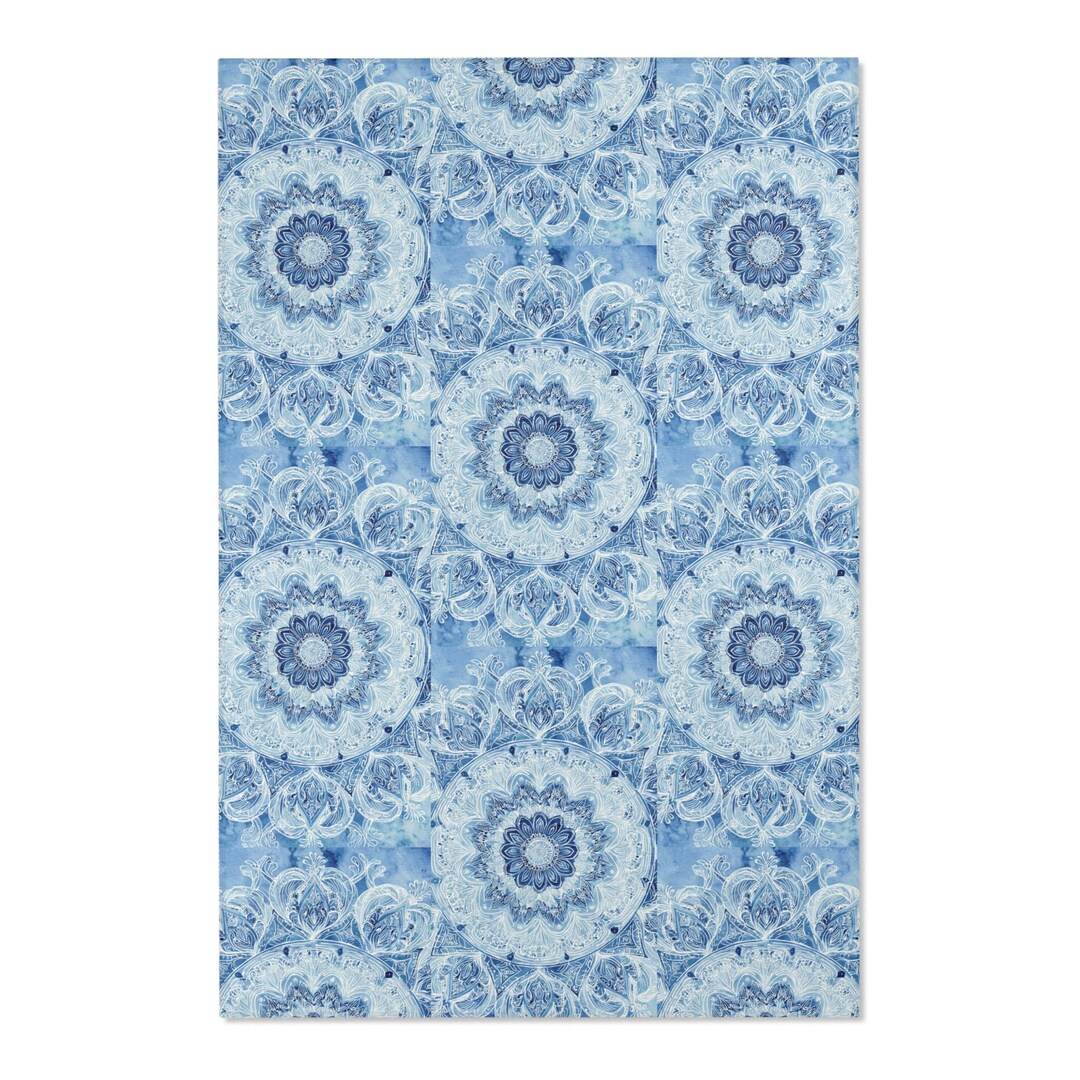 Blue Mandala Floral Area Rug | Boho Moroccan Pattern, Decorative Rug - Etsy