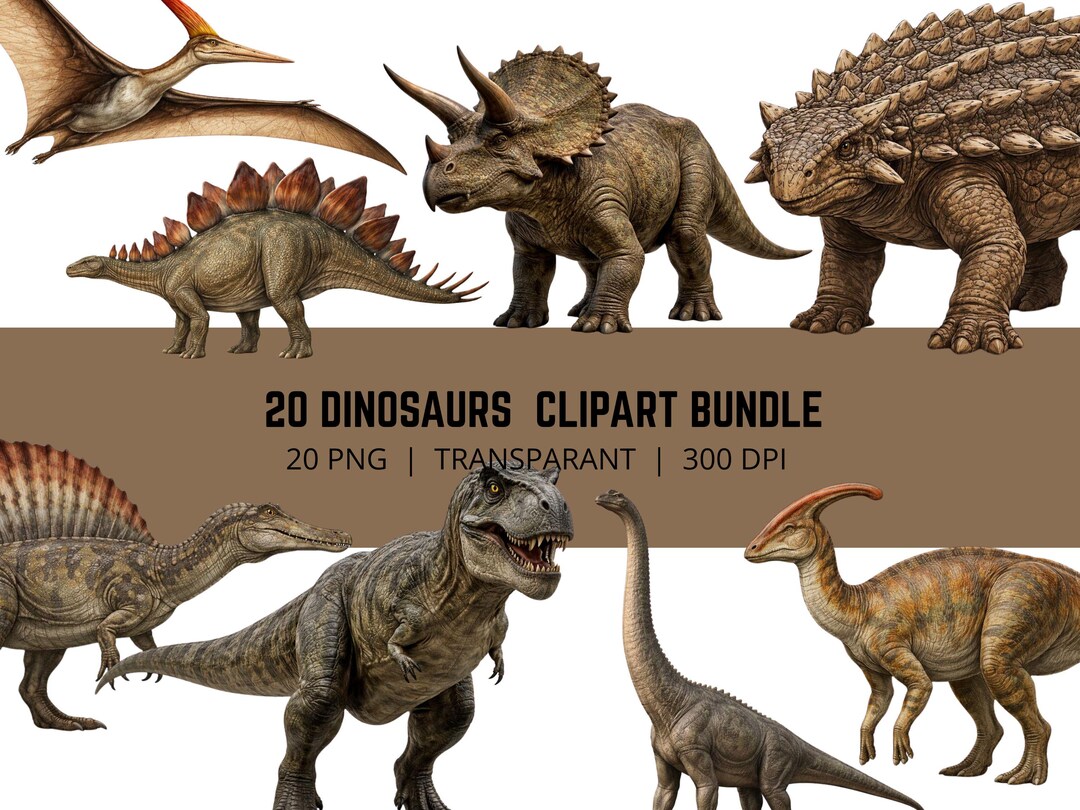 20 Realistic Dinosaur Clipart Bundle, Dinosaurs PNG, T Rex Stegosaurus ...