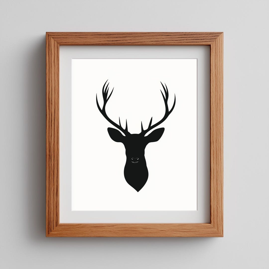 Stag Silhouette Art Print – Minimalist Scandinavian Deer Head (digital ...