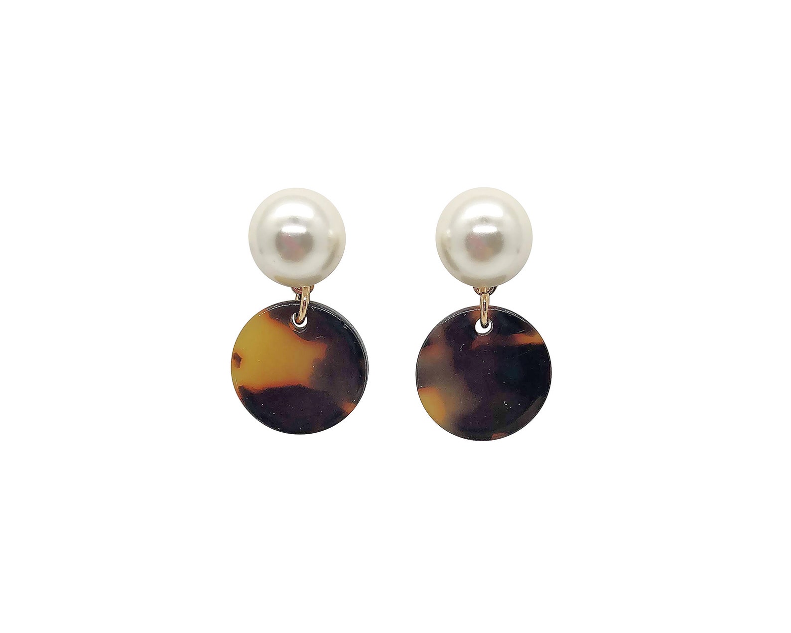 Tortoise Shell Earrings Pearl Earrings Studs Tortoise - Etsy
