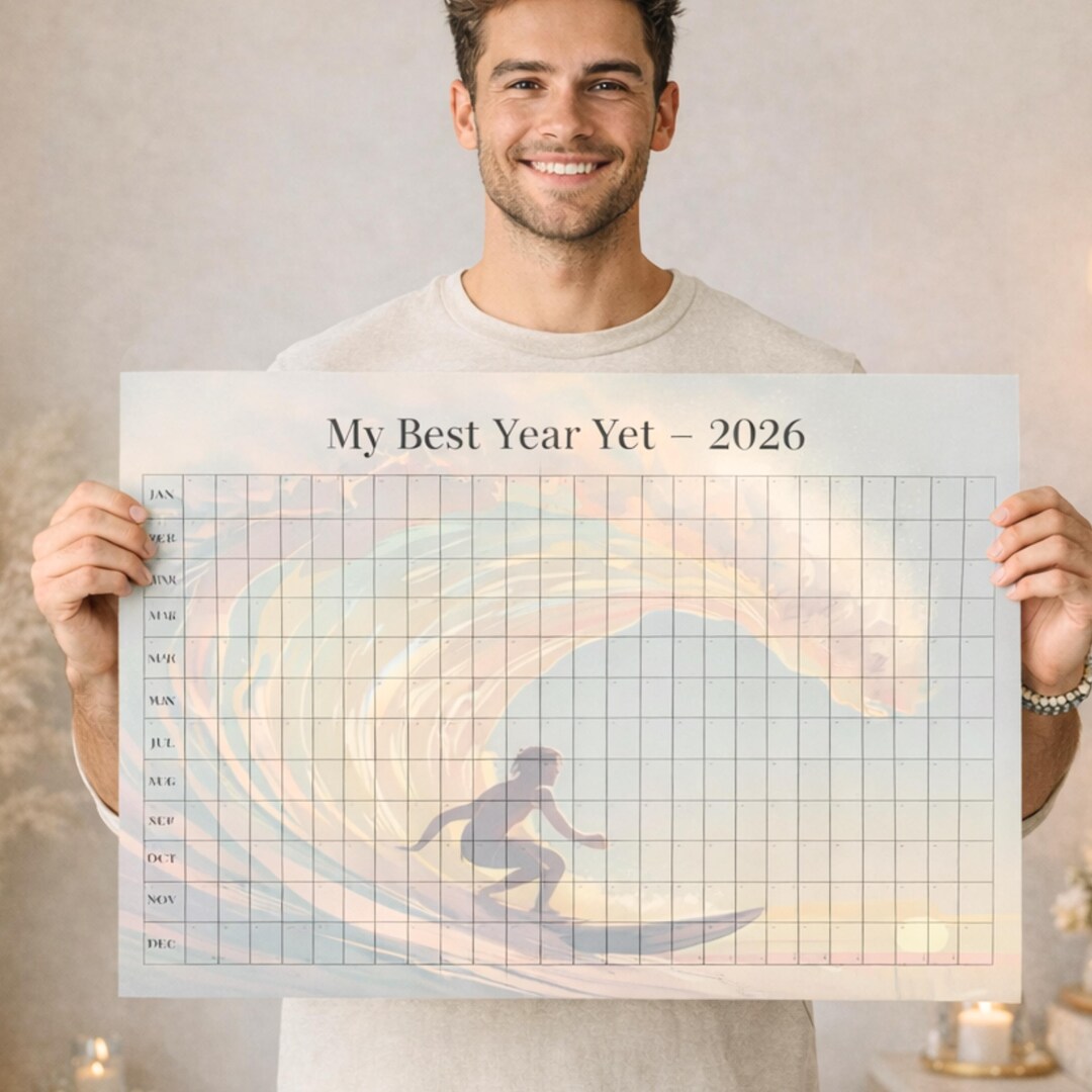 2026 Surf Wall Planner, A2 A3 A4 Printable Yearly Calendar (PDF ...