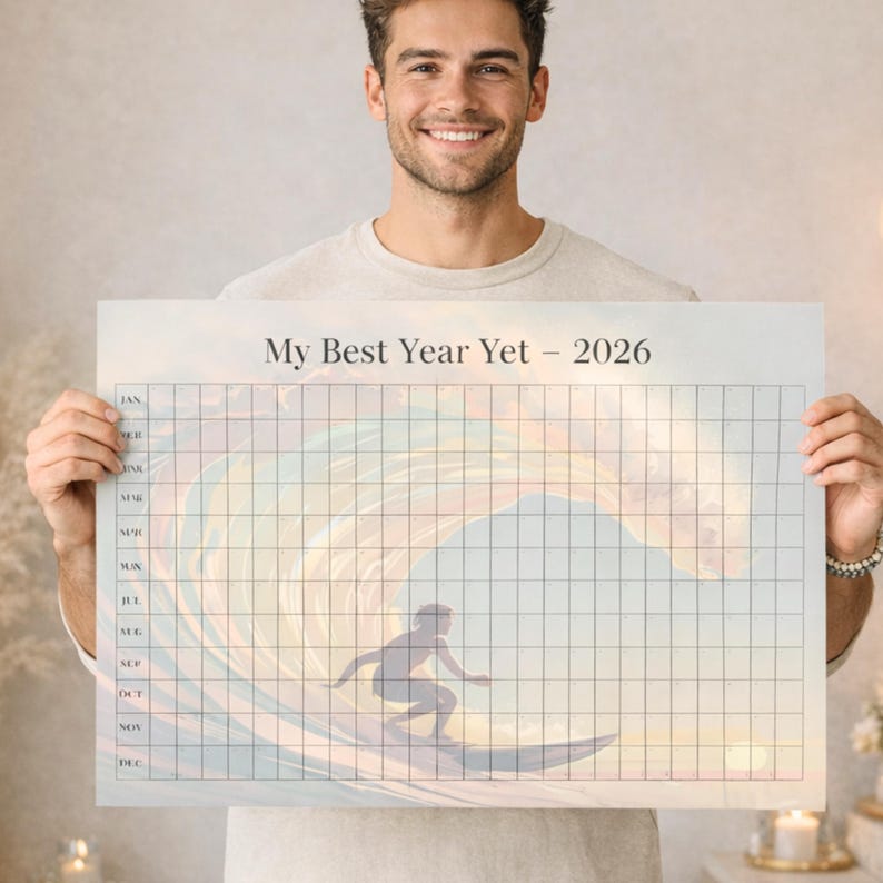2026 Surf Wall Planner, A2 A3 A4 Printable Yearly Calendar (PDF ...