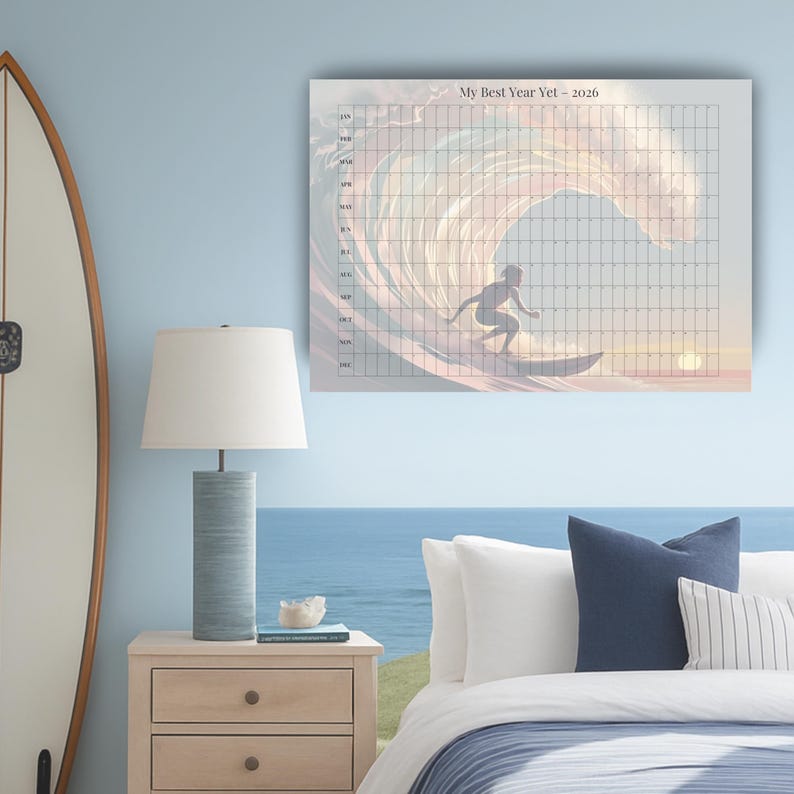 2026 Surf Wall Planner, A2 A3 A4 Printable Yearly Calendar (PDF ...