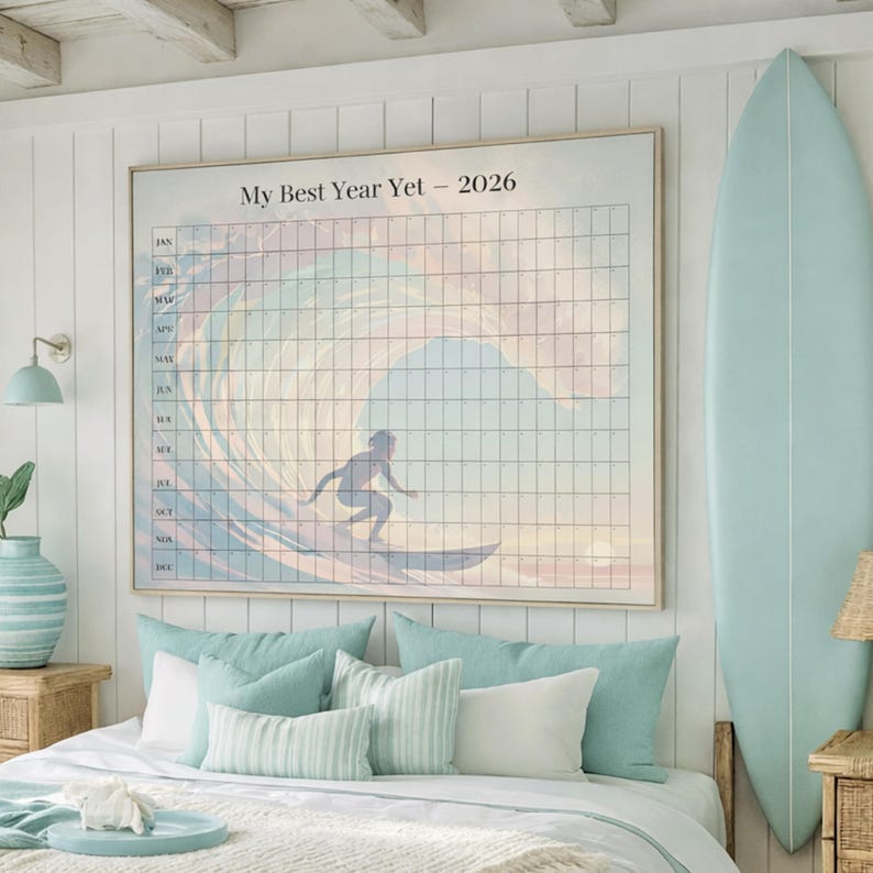 2026 Surf Wall Planner, A2 A3 A4 Printable Yearly Calendar (PDF ...