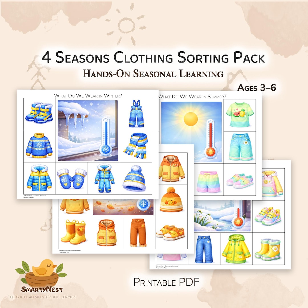 4 Seasons Clothing Sorting Activity | Weather & Clothes Matching Game ...