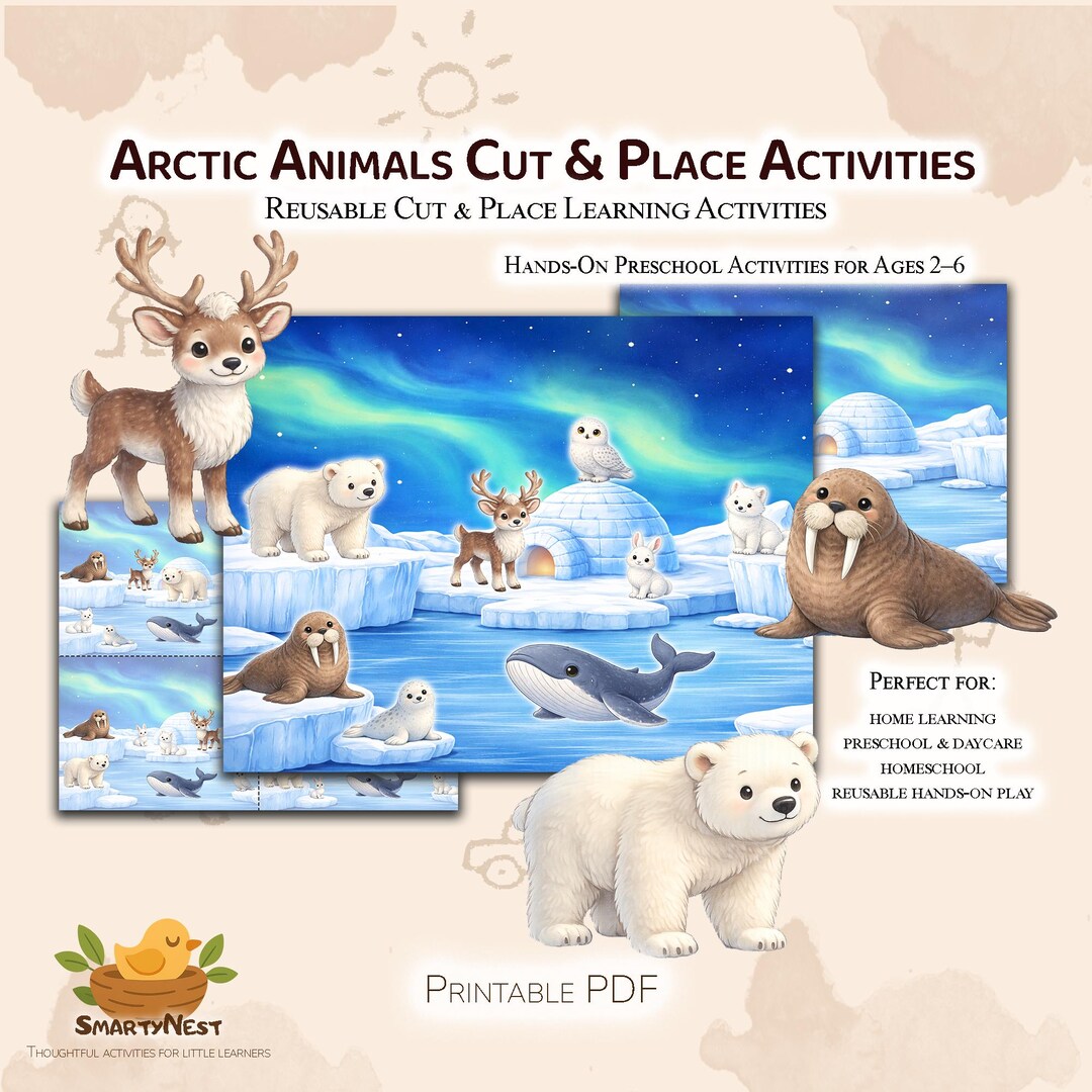 Arctic Animals Learning Set | Preschool Cut & Place Activity (printable ...