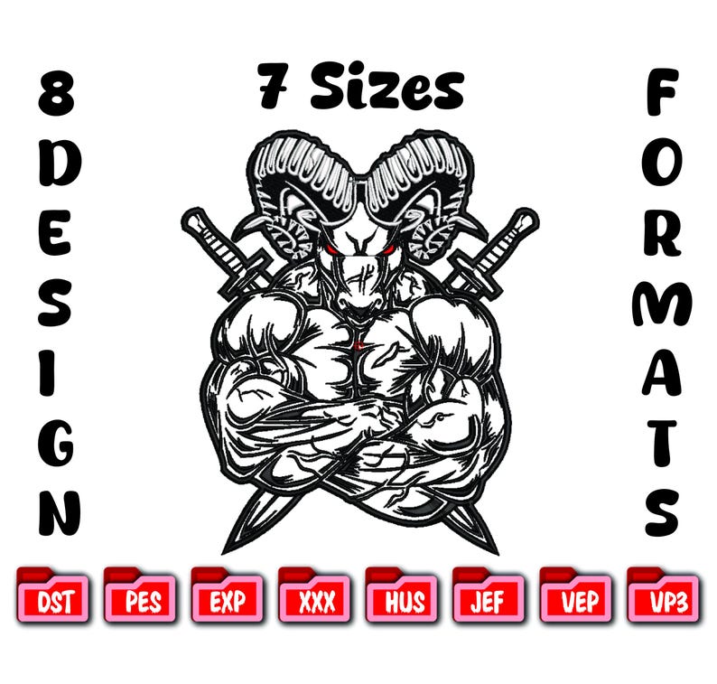 Muscular Ram Samurai Embroidery Design, Warrior Goat Machine Embroidery ...