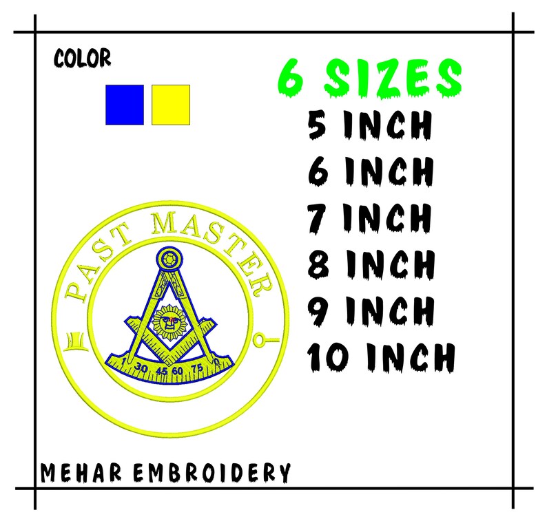 Masonic Past Master Embroidery Design, Freemason Square Compass Digital ...