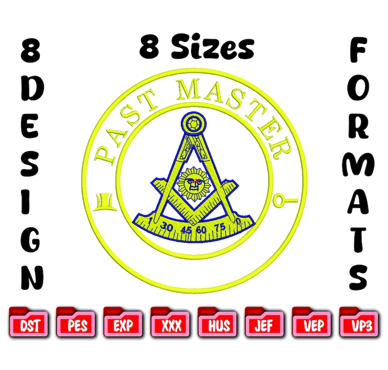 Masonic Past Master Embroidery Design, Freemason Square Compass Digital ...